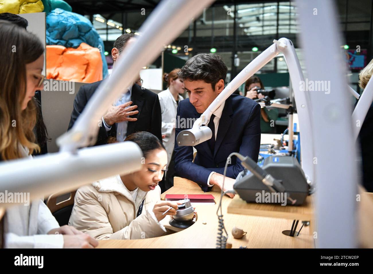 French Education and Youth Minister Gabriel Attal (R) visits workshops ...