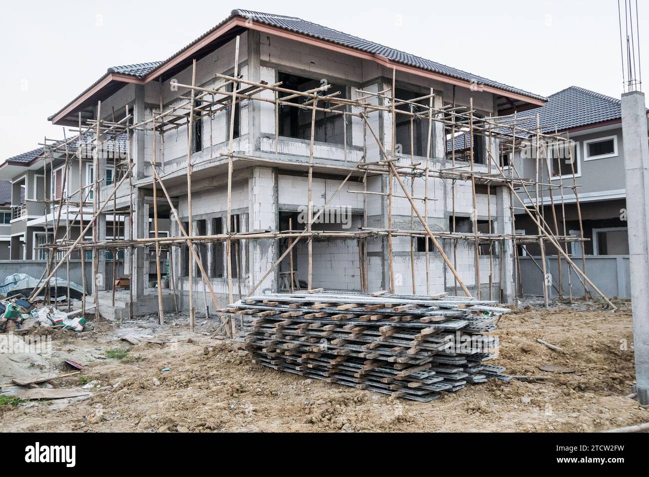installation of cement formwork frames to new house construction at ...