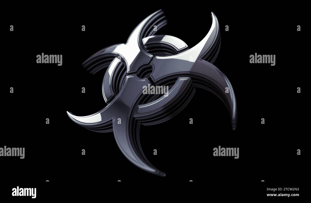 Biohazard danger alert and virus warning golden metal shine symbol ...