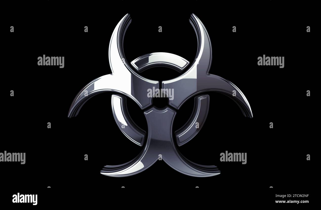 Biohazard danger alert and virus warning golden metal shine symbol ...