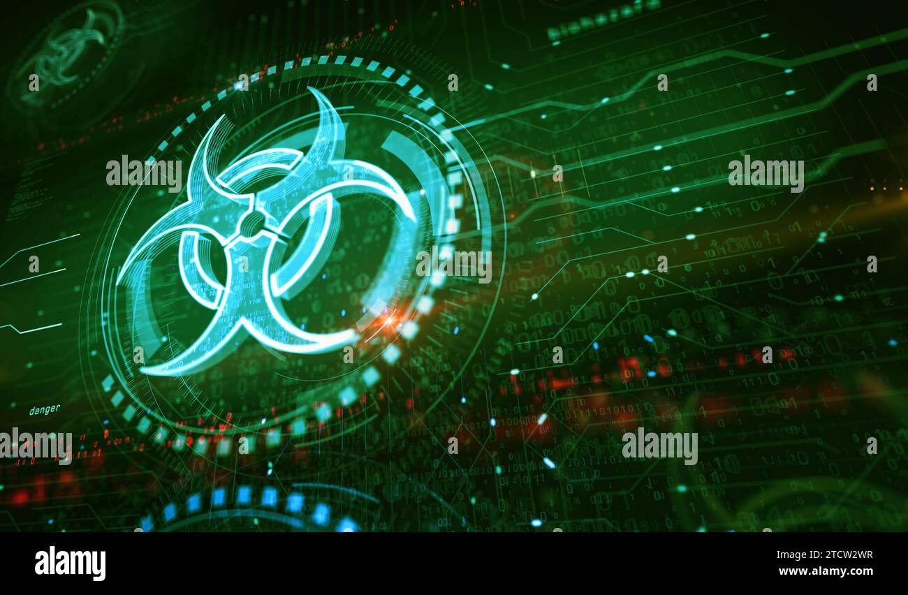 Biohazard danger alert and virus warning symbol digital concept ...