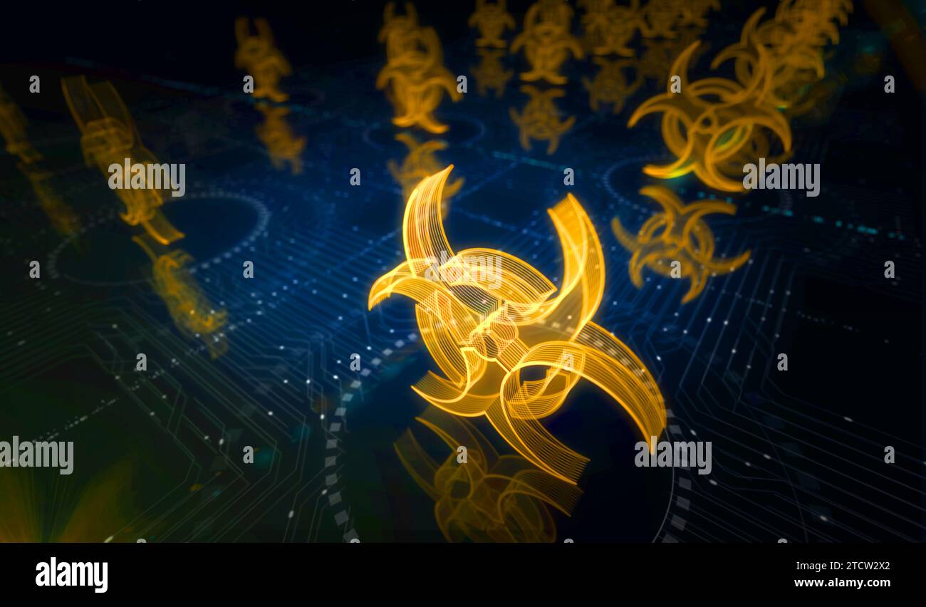 Biohazard danger alert and virus warning symbol digital concept ...
