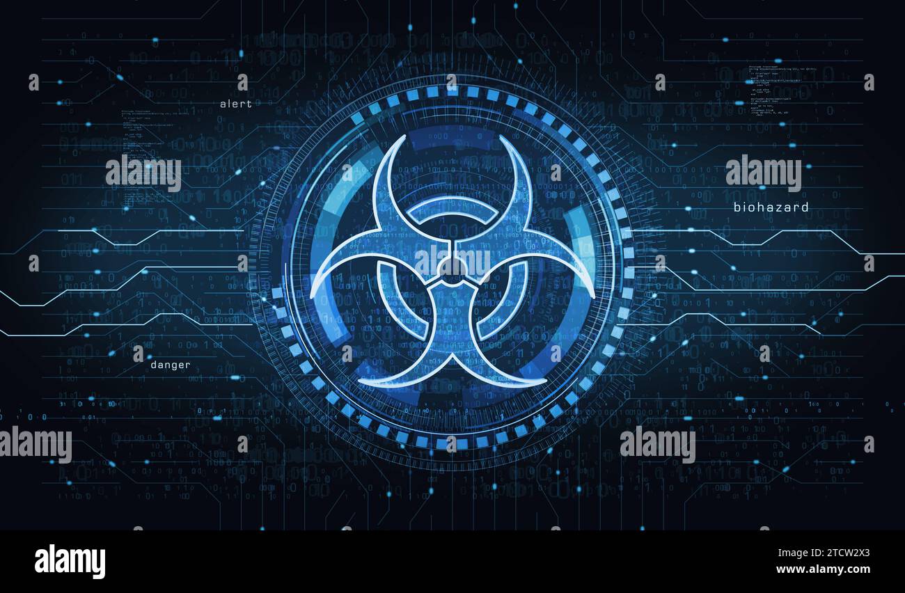Biohazard danger alert and virus warning symbol digital concept ...