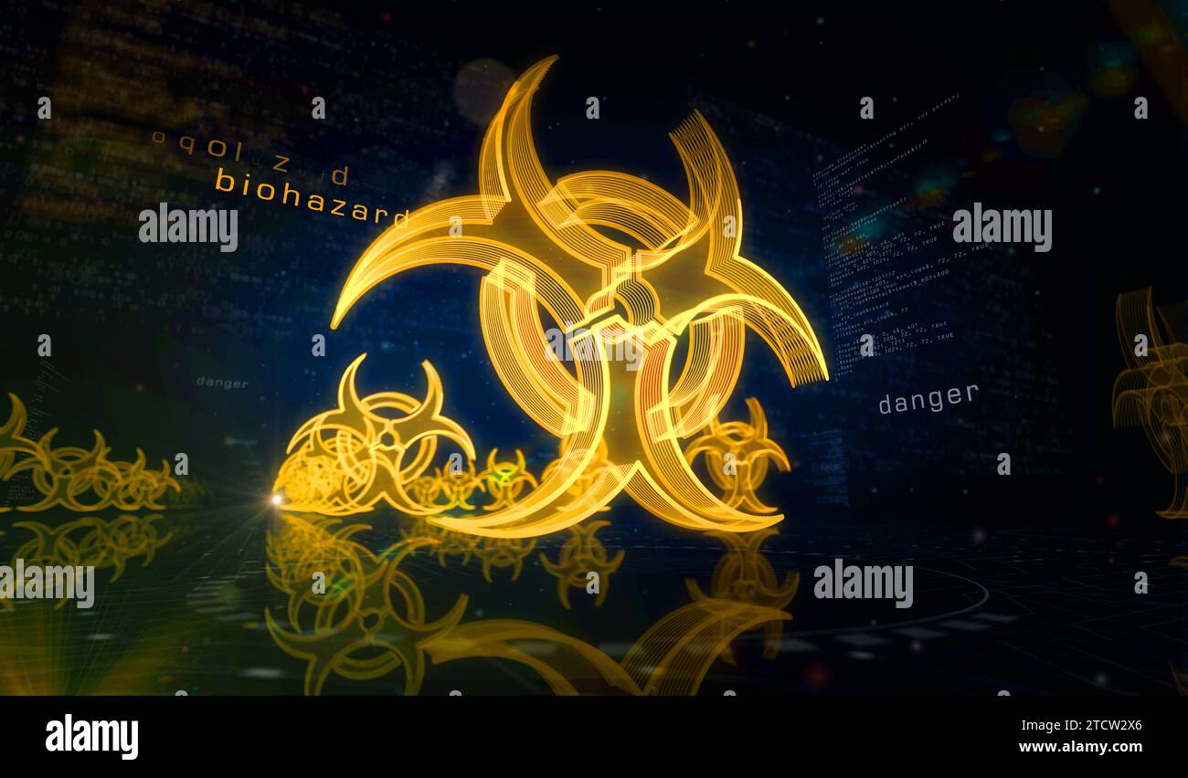 Biohazard danger alert and virus warning symbol digital concept ...