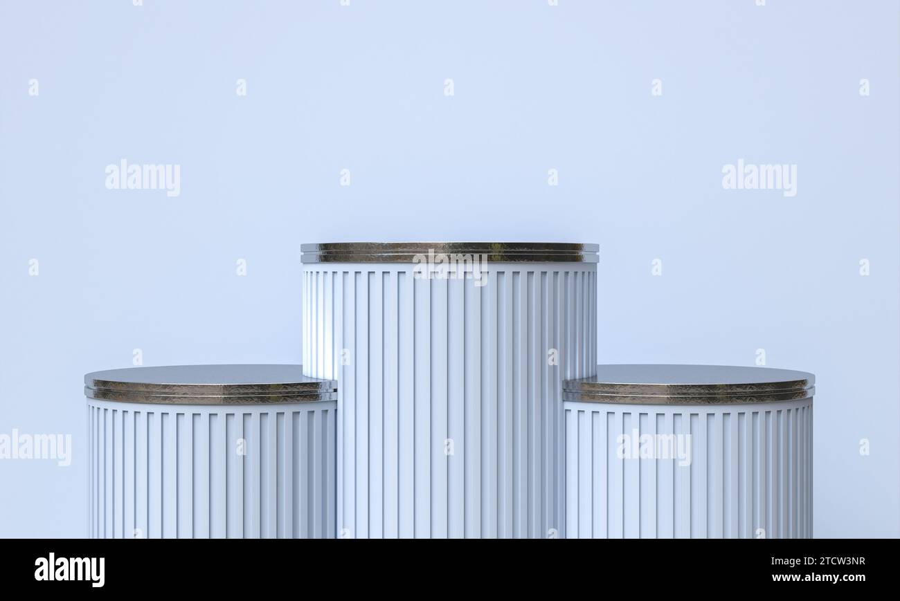 3 blue-tone fluted column podium. 3d render Stock Photo - Alamy