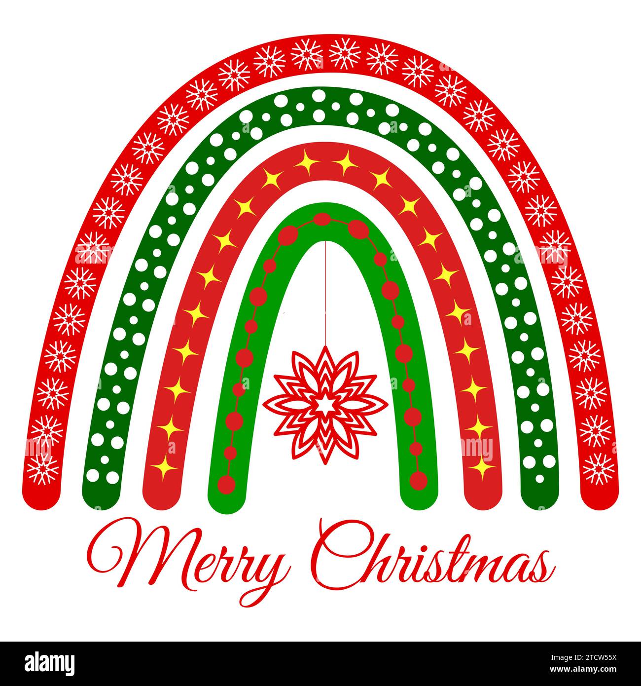 Boho Christmas rainbow, vector illustration. Cute rainbow with ...