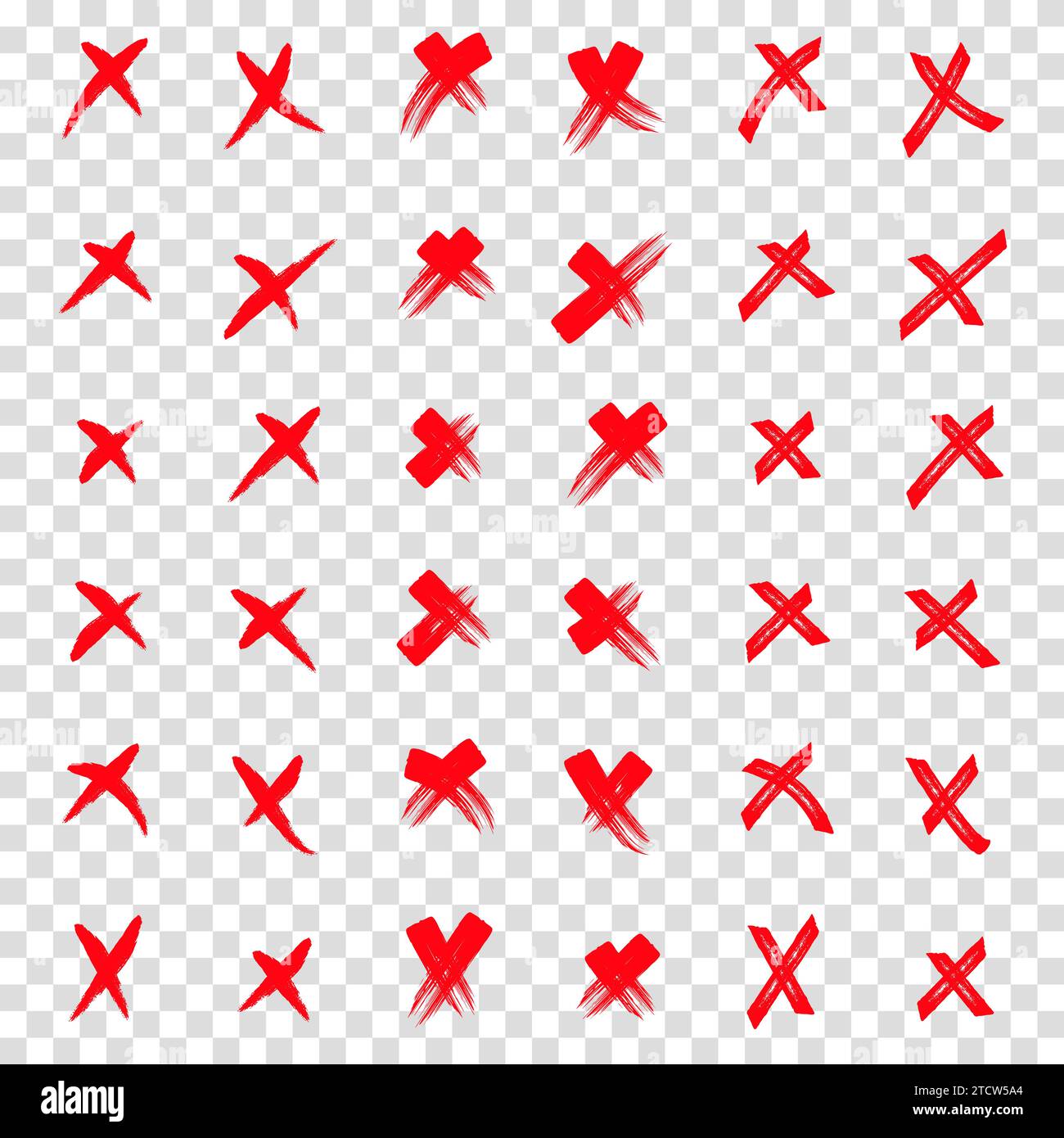 Grunge set X. Set red shapes on a isolation transparent background. X ...