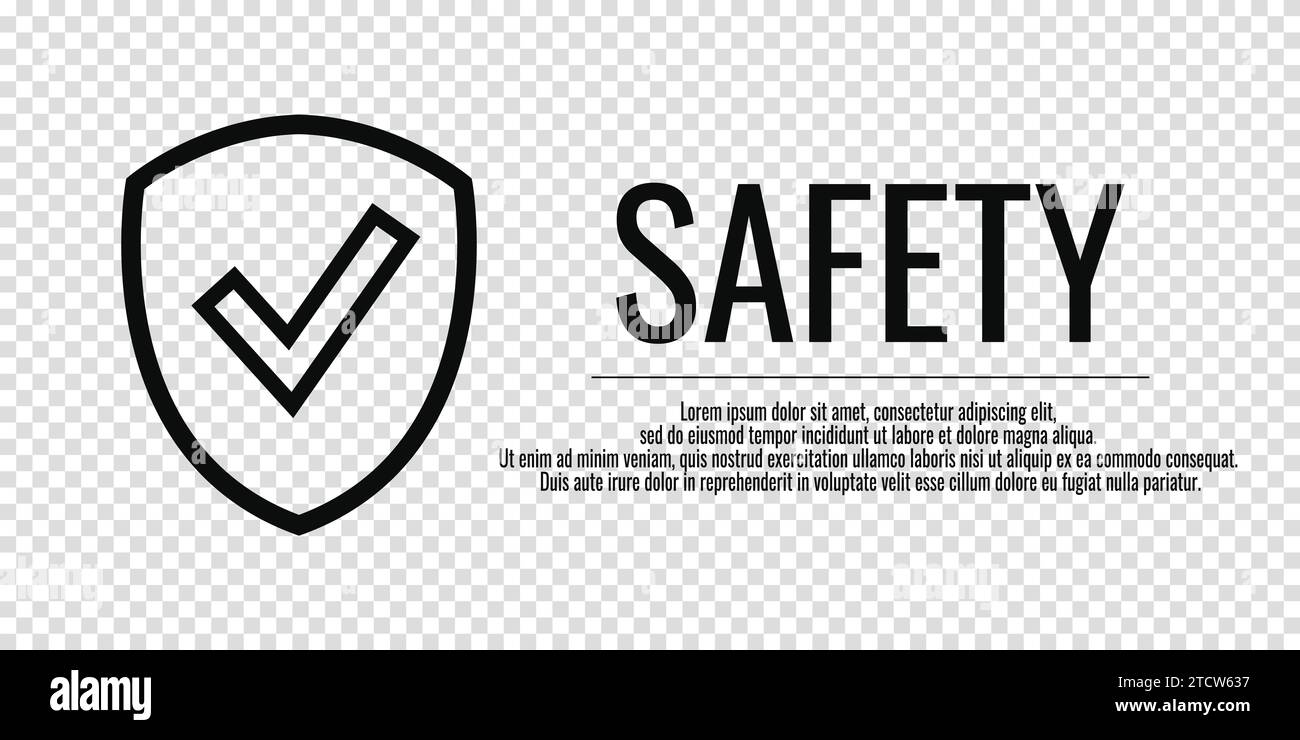 Safety banner with shield check. Vector illustration. Security concept ...
