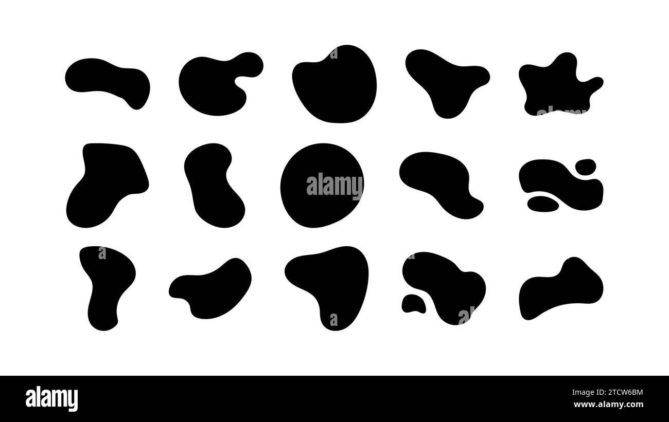 Abstract organic black fluid blobs and liquid shadows random shapes. Liquid shapes, round ...