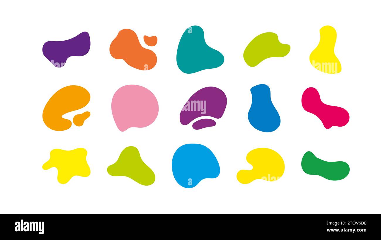 Set of colorful blob liquid elements. Fluid blob colorful elements. Liquid shapes, round ...