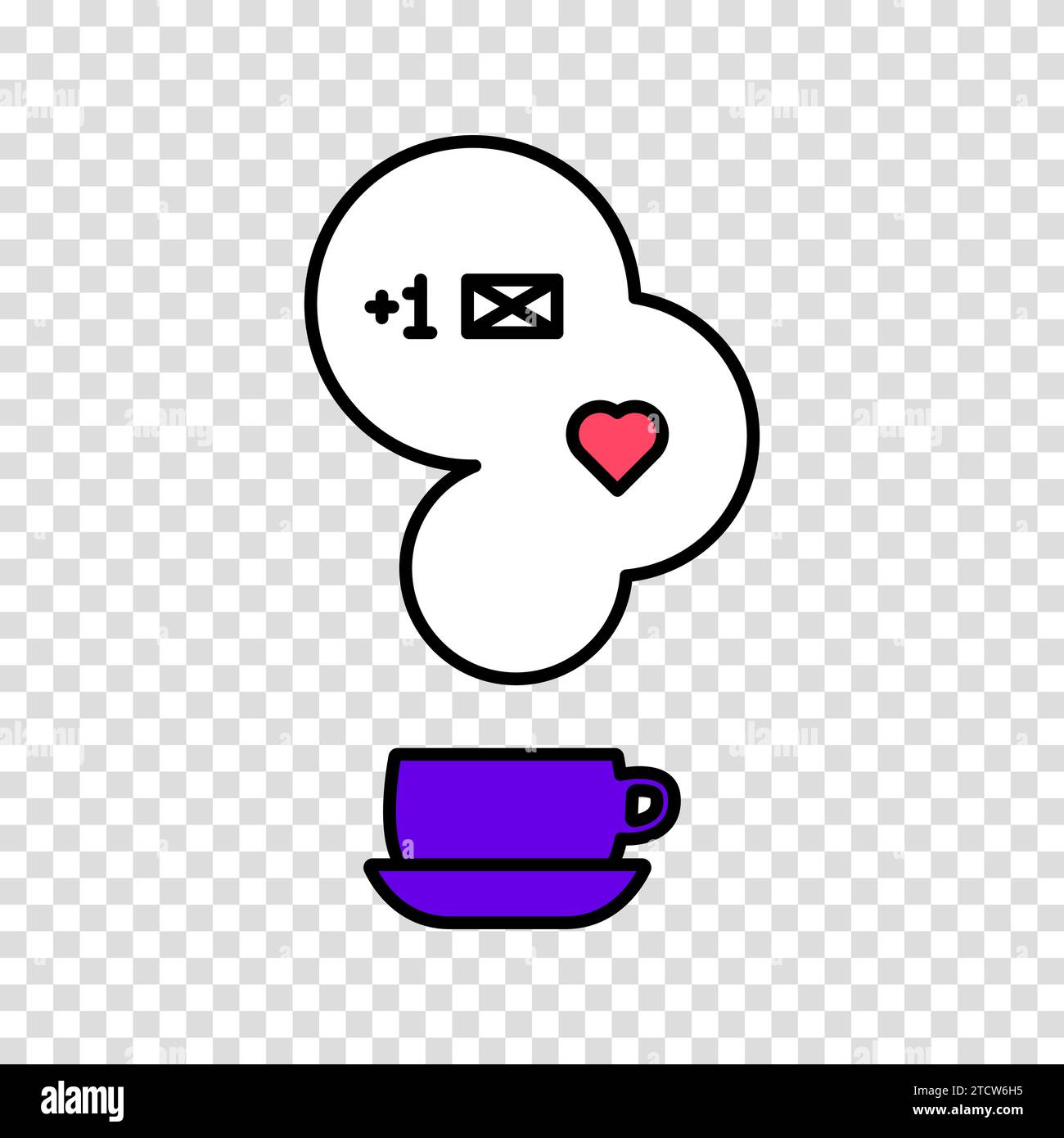 Coffee or tea hot cup icon with steam and new message notification ...