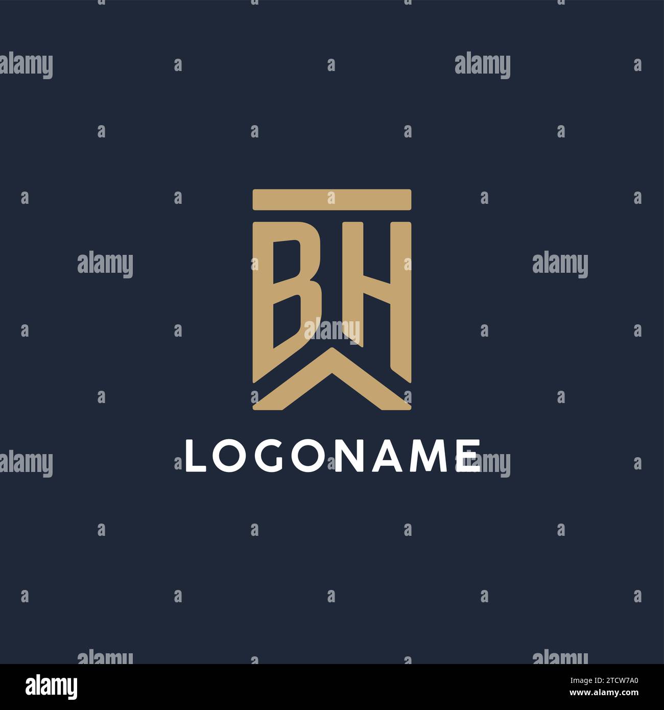 BH initial monogram logo design in a rectangular style with curved side ...