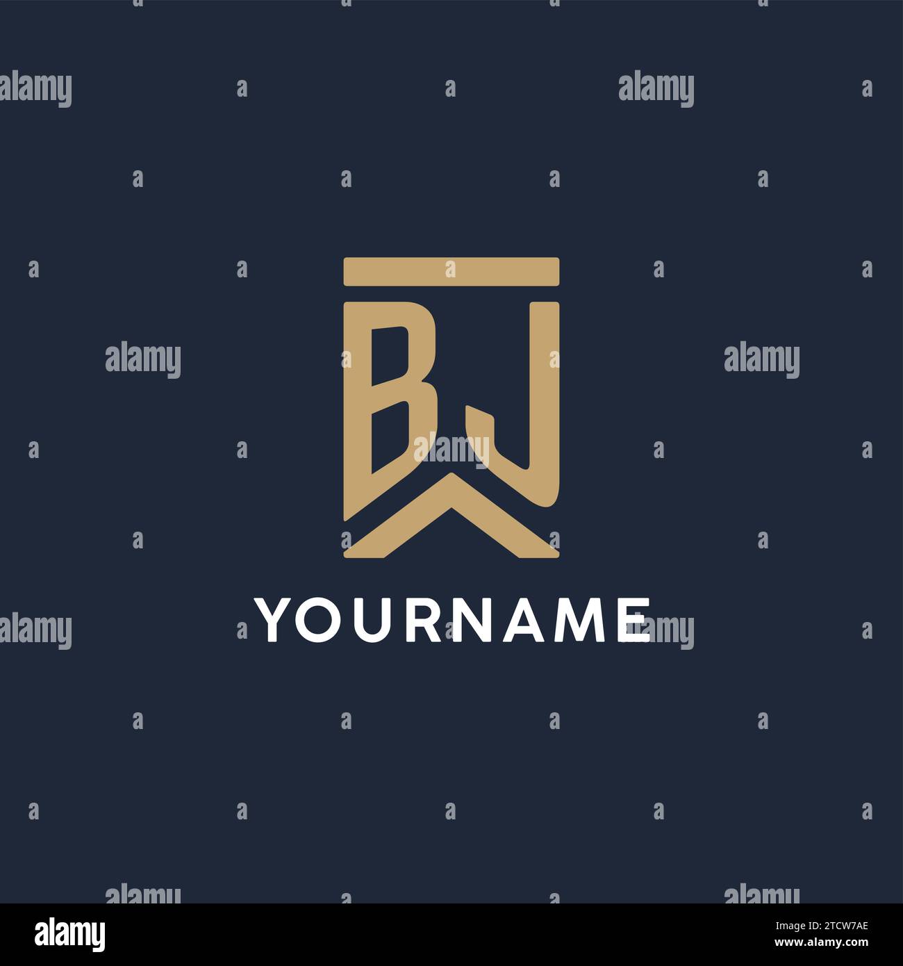 BJ initial monogram logo design in a rectangular style with curved side ...