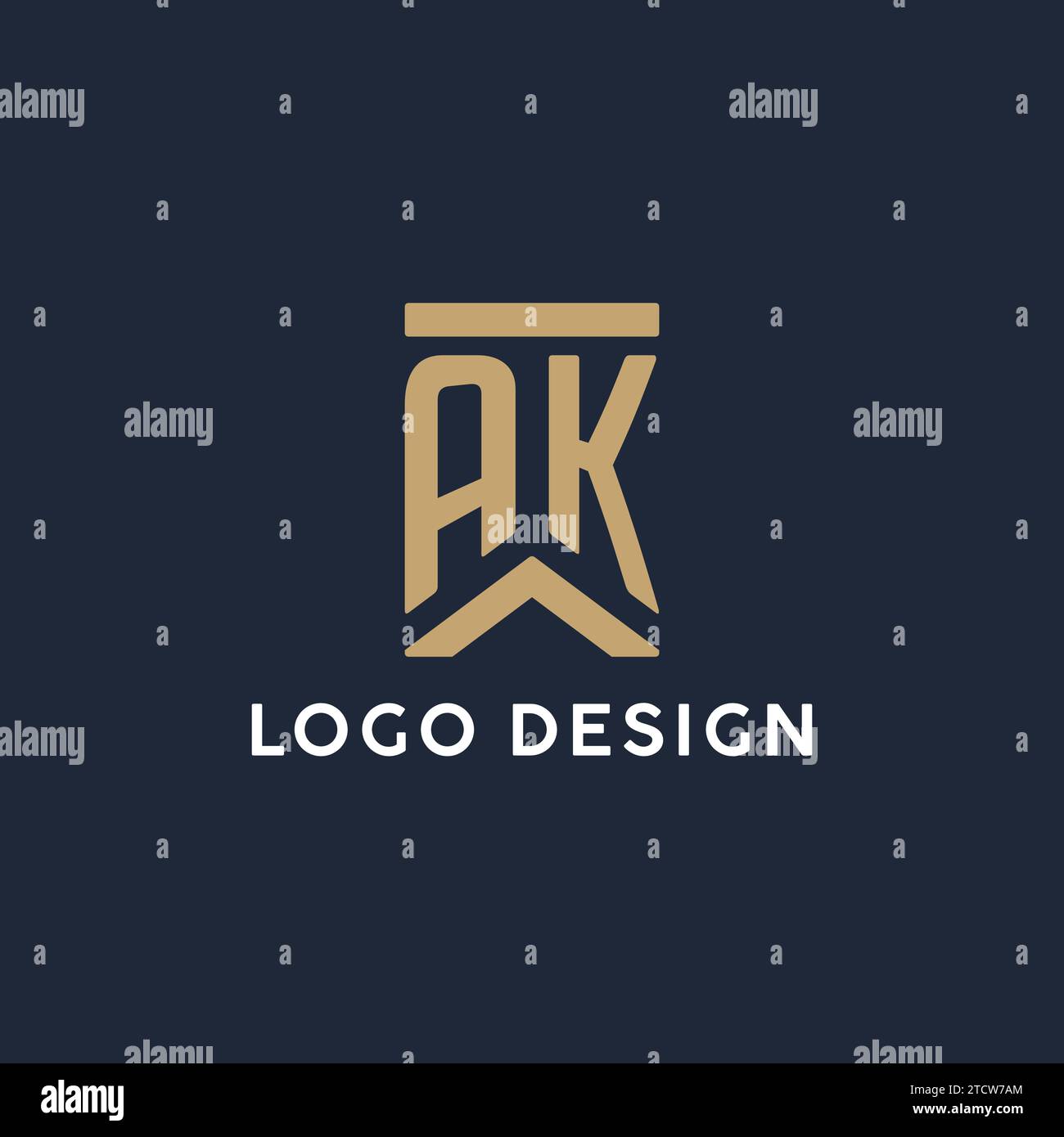 AK initial monogram logo design in a rectangular style with curved side ...