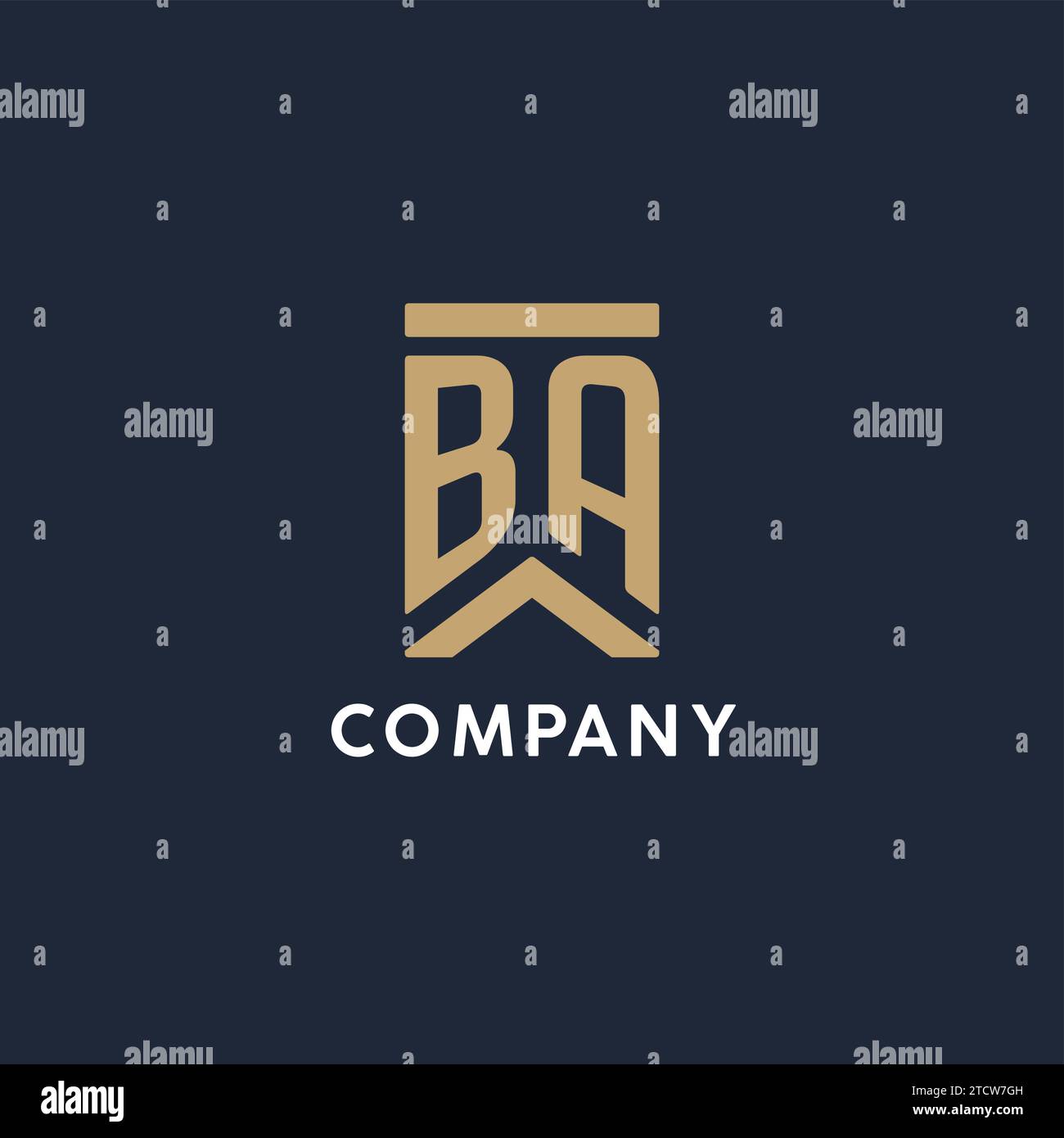 BA initial monogram logo design in a rectangular style with curved side ...