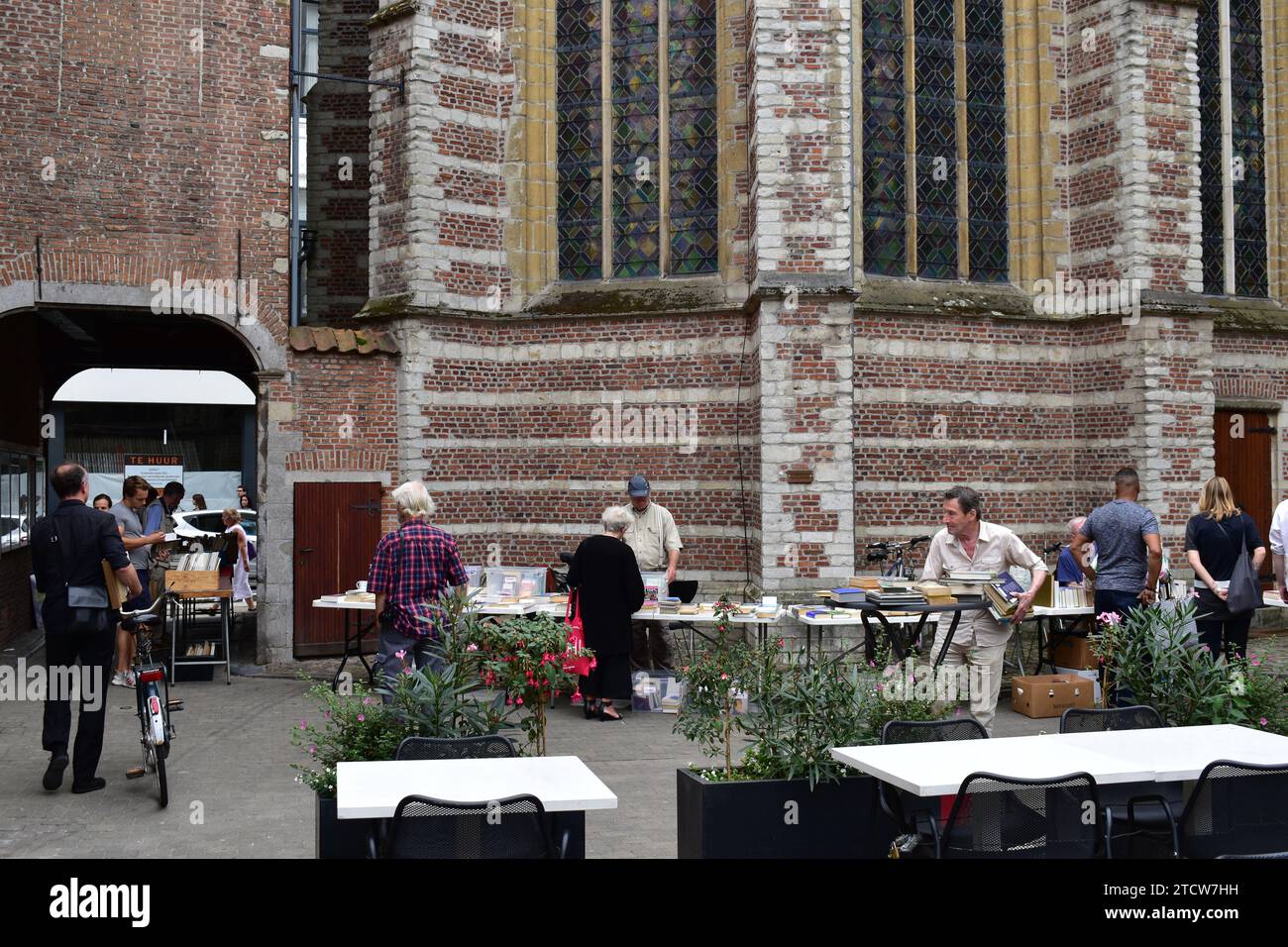 Local citizens browsing books at the second hand book fair on Saint ...