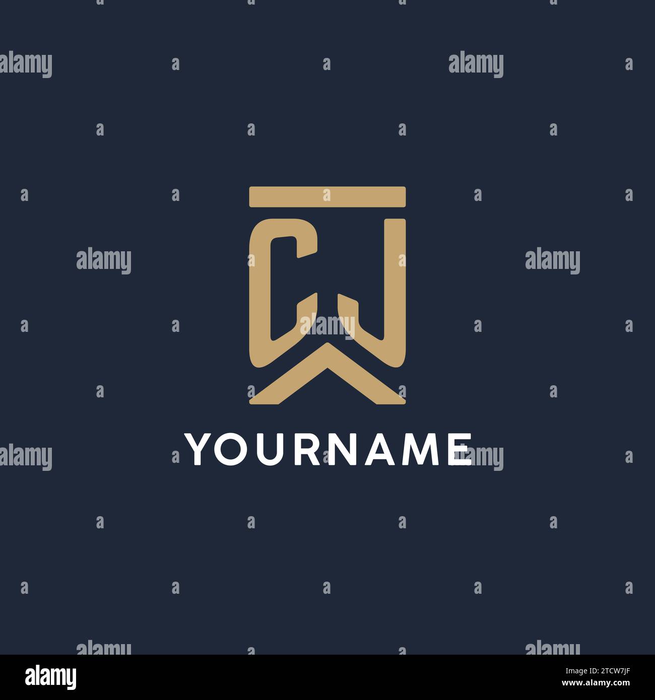 CJ initial monogram logo design in a rectangular style with curved side ...