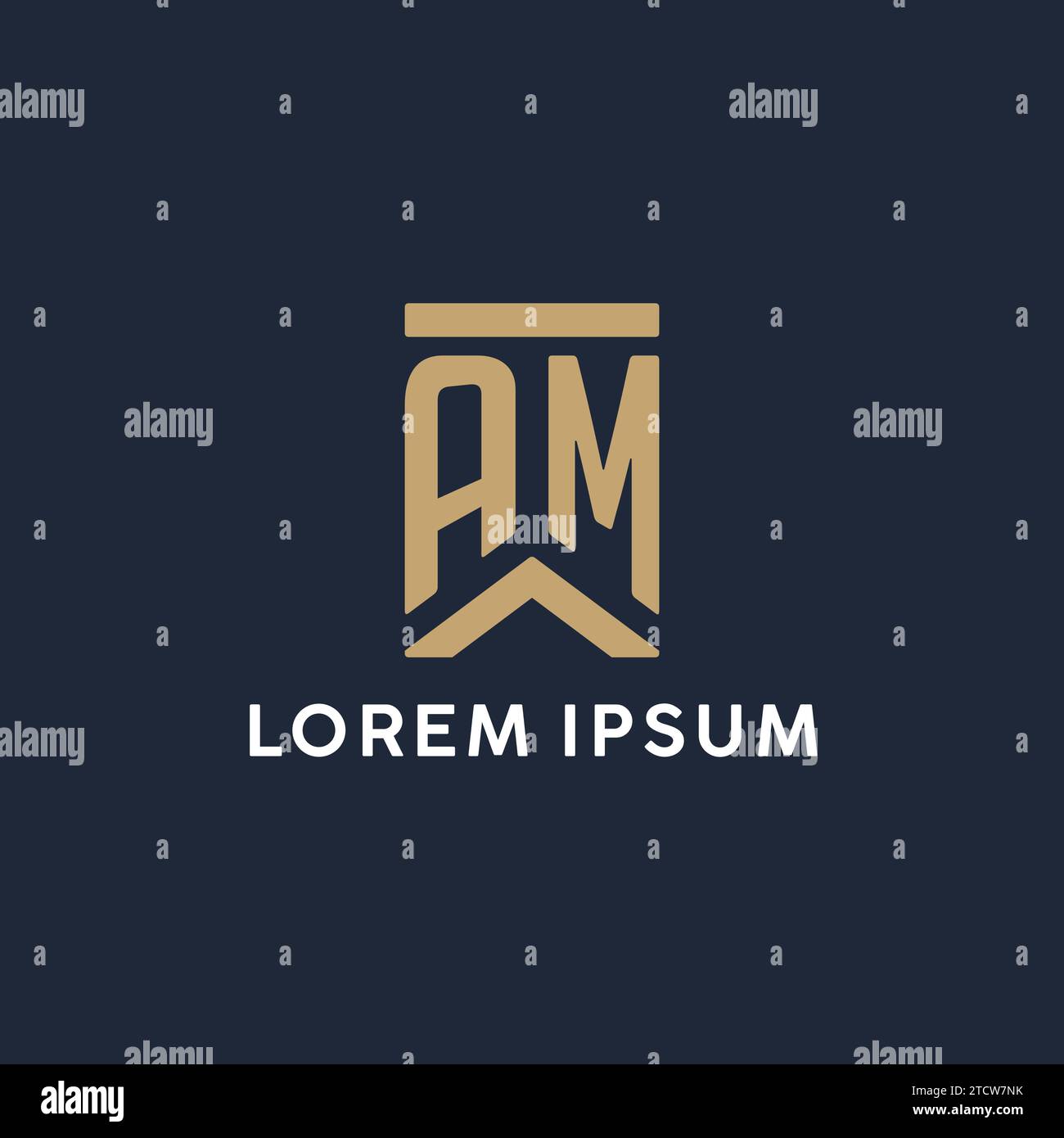 AM initial monogram logo design in a rectangular style with curved side ...