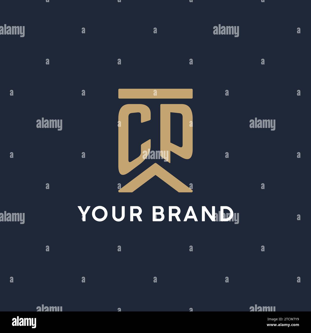 CP initial monogram logo design in a rectangular style with curved side ...