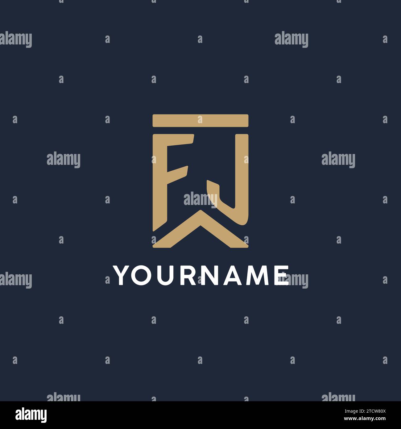 FJ initial monogram logo design in a rectangular style with curved side ...