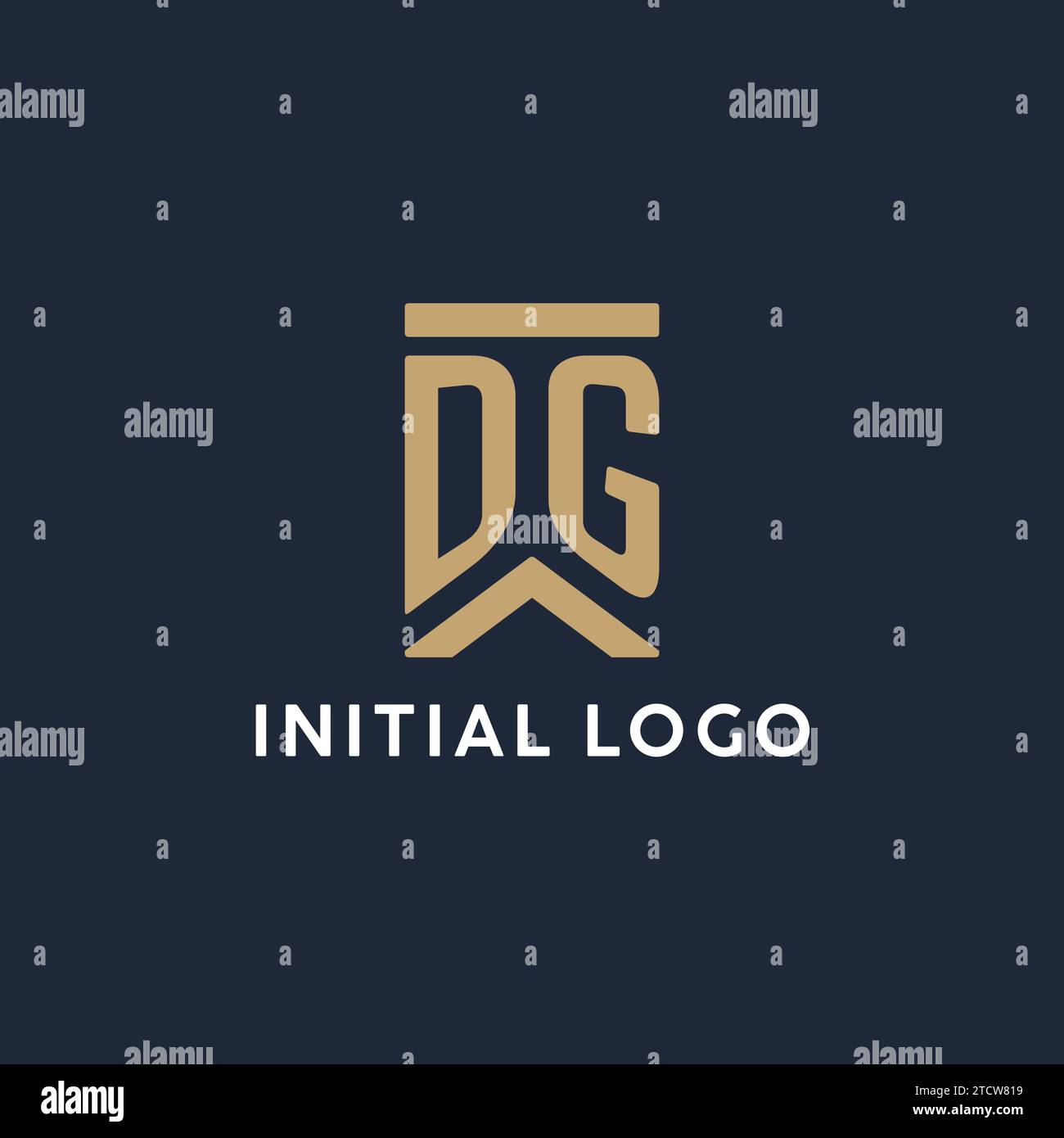 DG initial monogram logo design in a rectangular style with curved side ...