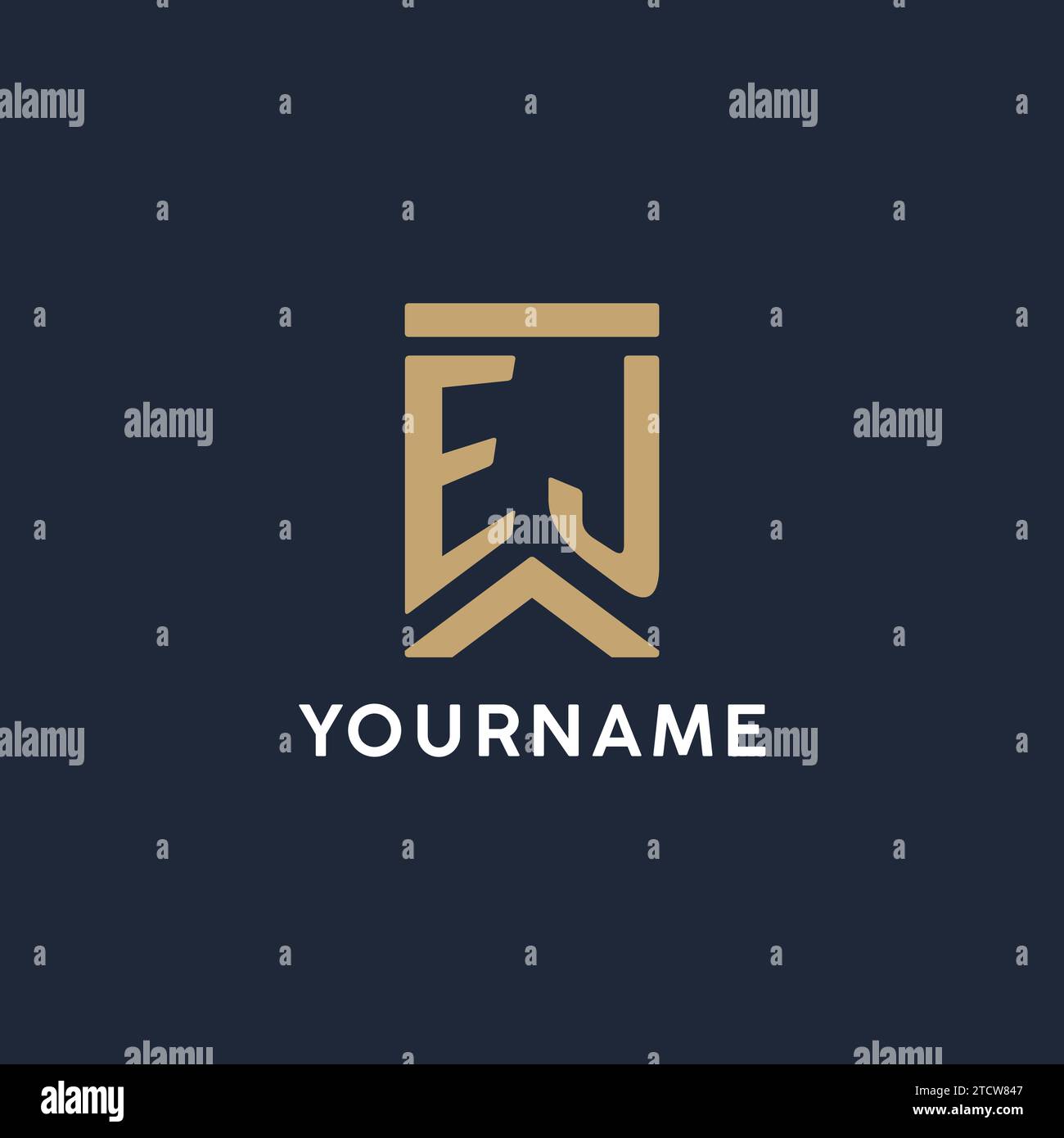 EJ initial monogram logo design in a rectangular style with curved side ...