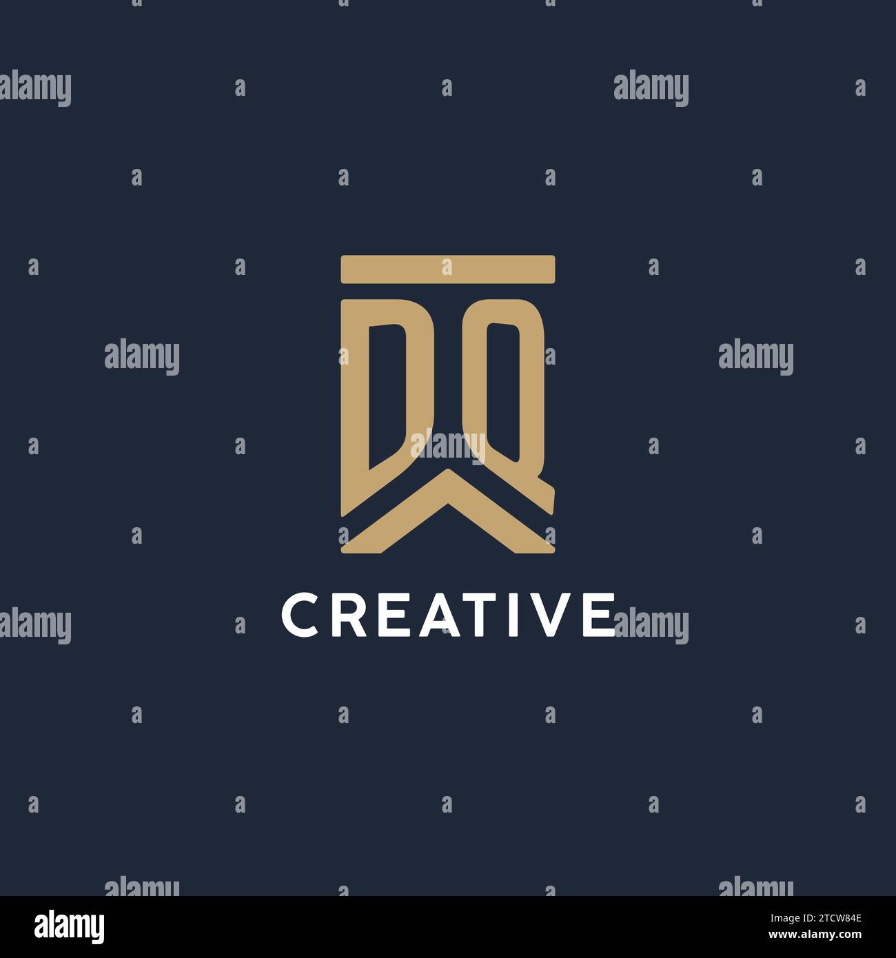 DQ initial monogram logo design in a rectangular style with curved side ...
