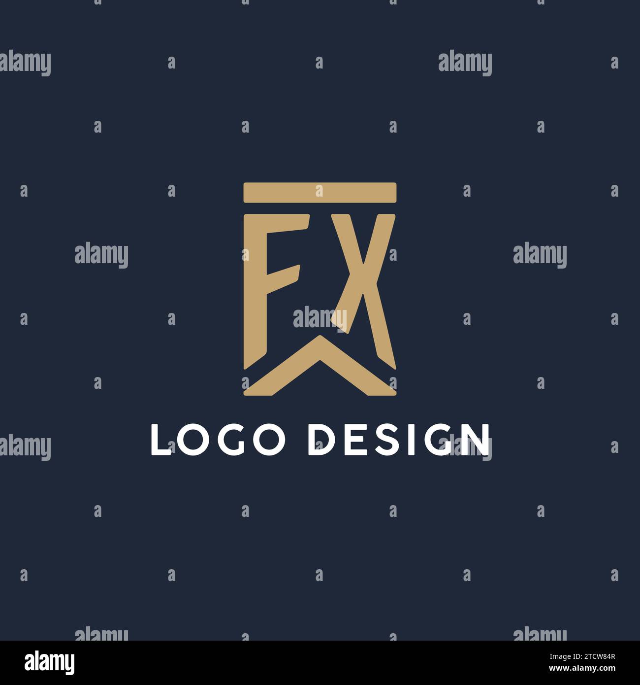 FX initial monogram logo design in a rectangular style with curved side ...