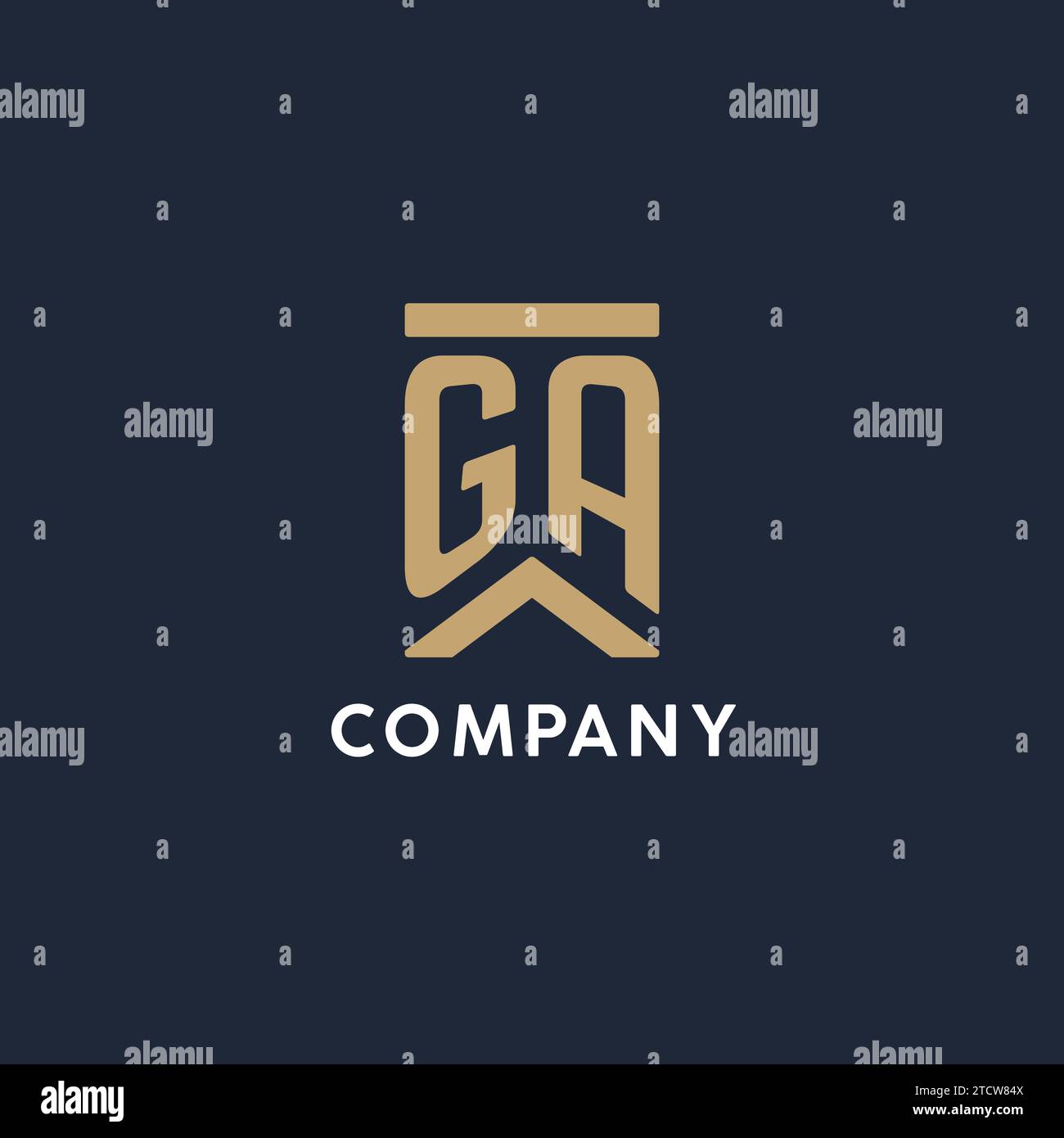 GA initial monogram logo design in a rectangular style with curved side ...