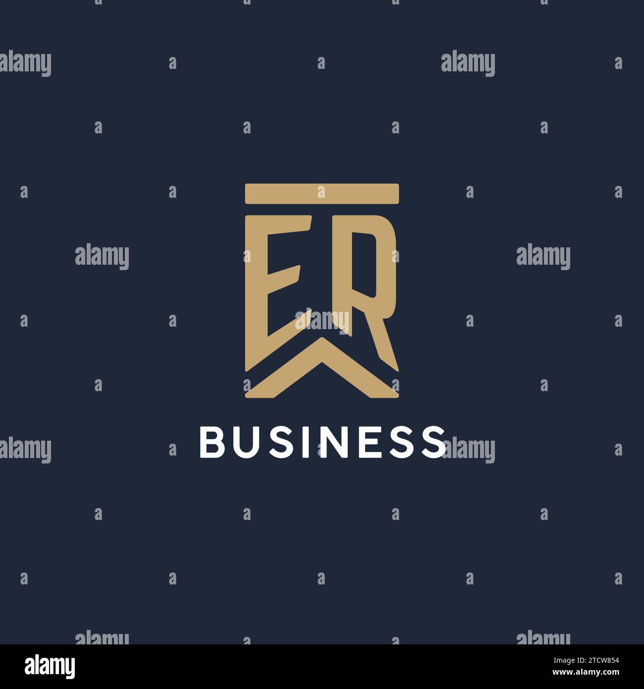 ER initial monogram logo design in a rectangular style with curved side ...
