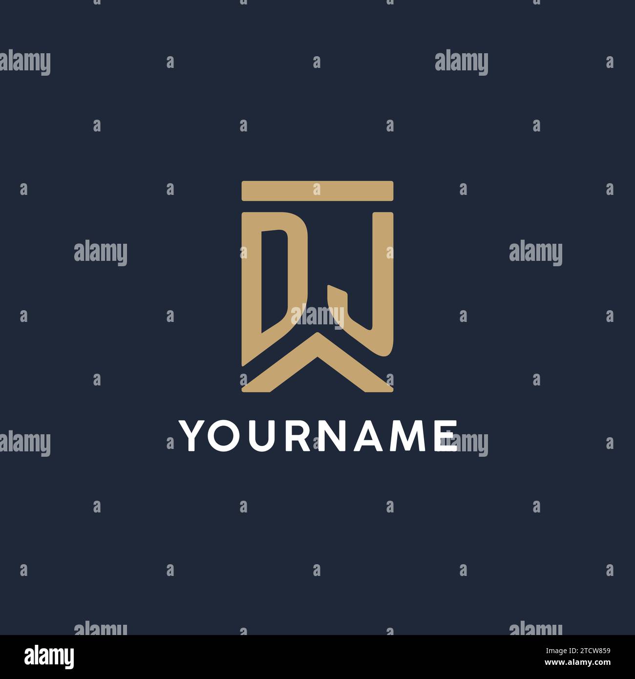 DJ initial monogram logo design in a rectangular style with curved side ...