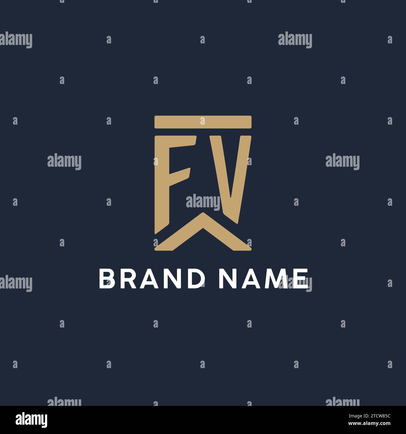 FV initial monogram logo design in a rectangular style with curved side ...