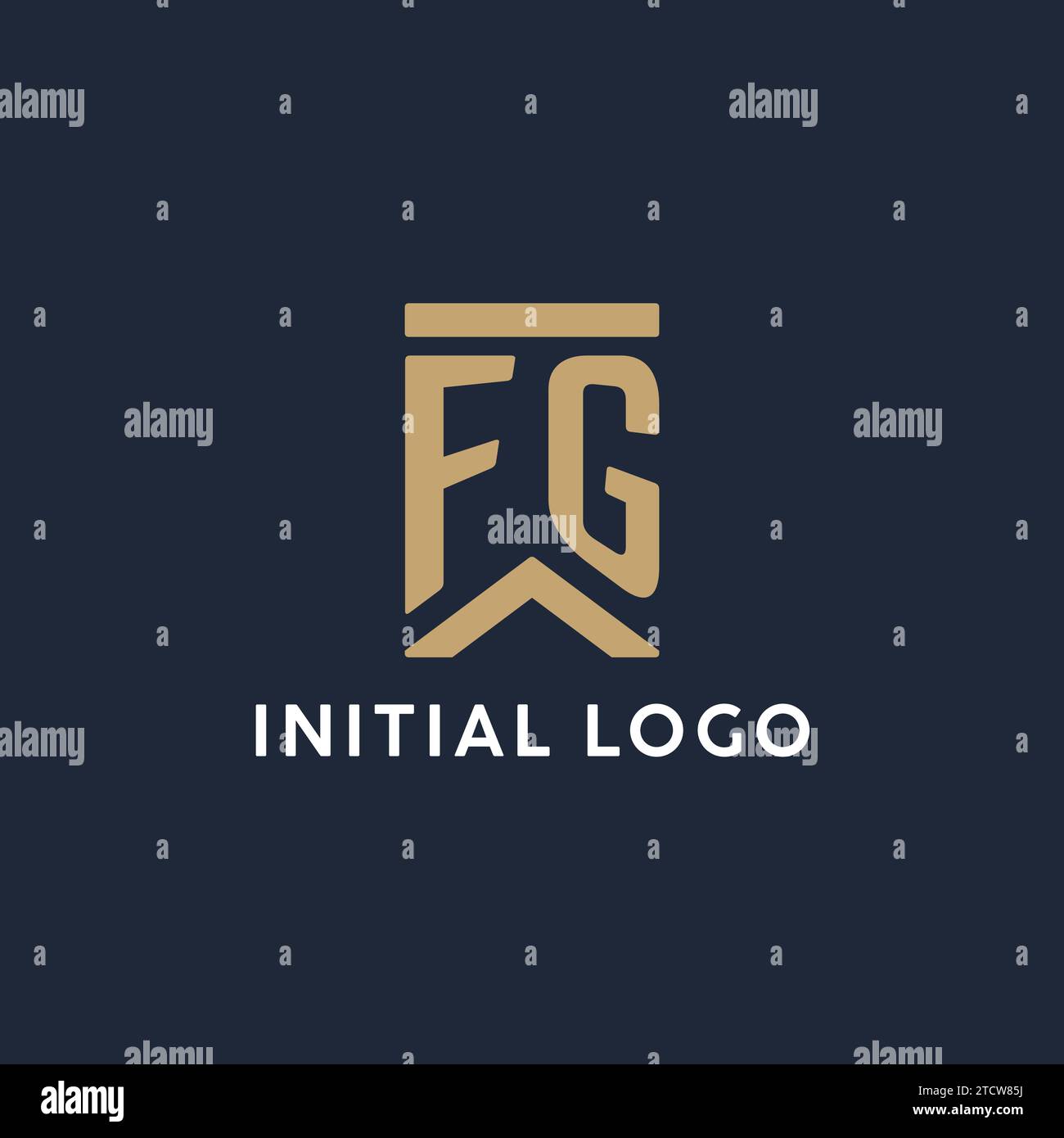FG initial monogram logo design in a rectangular style with curved side ...