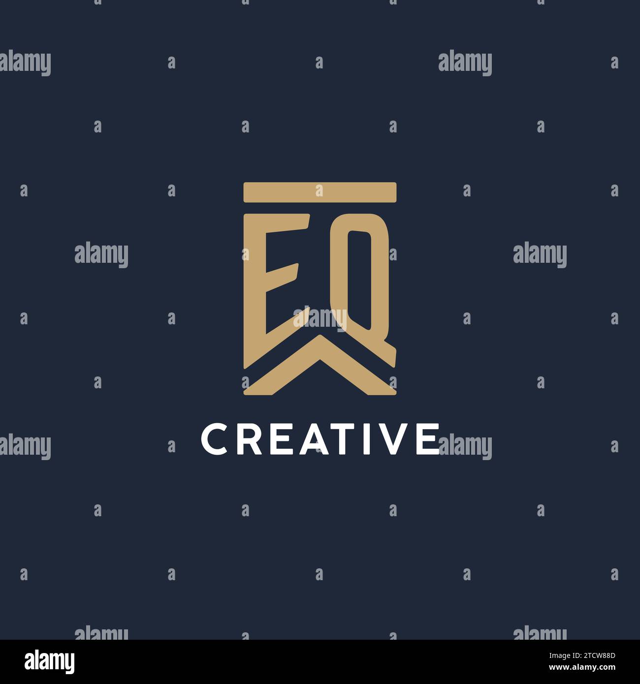 EQ initial monogram logo design in a rectangular style with curved side ...