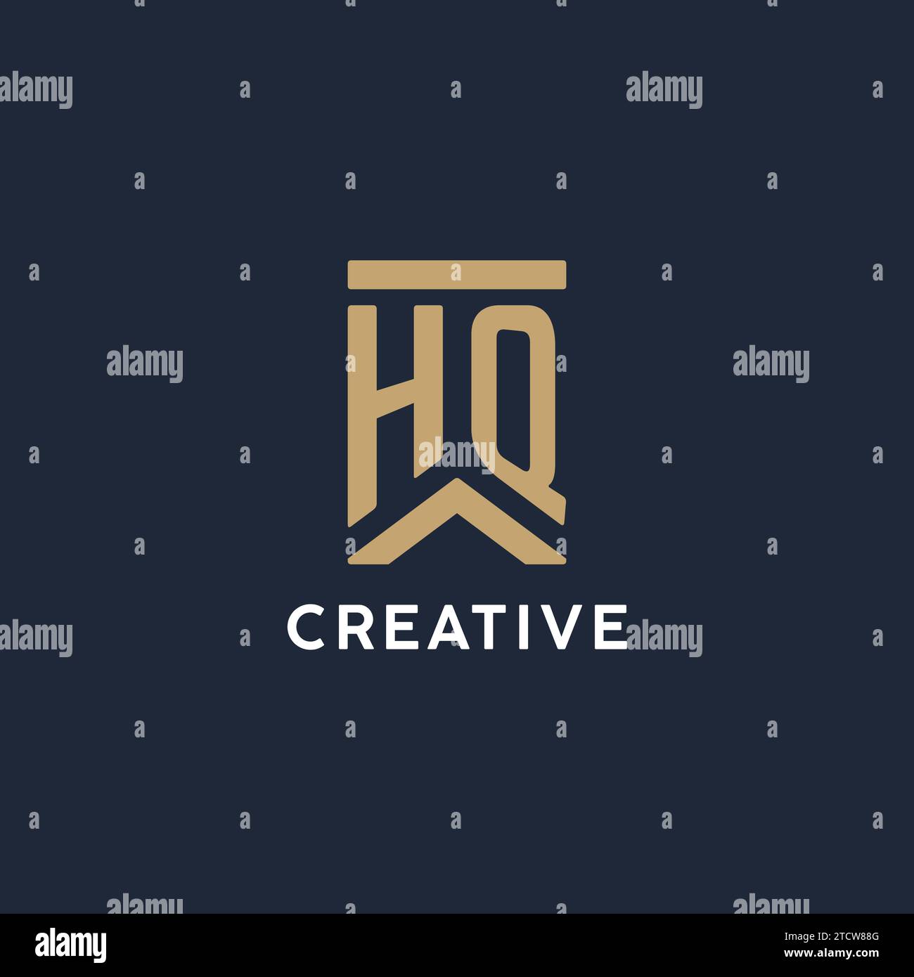 HQ initial monogram logo design in a rectangular style with curved side ...
