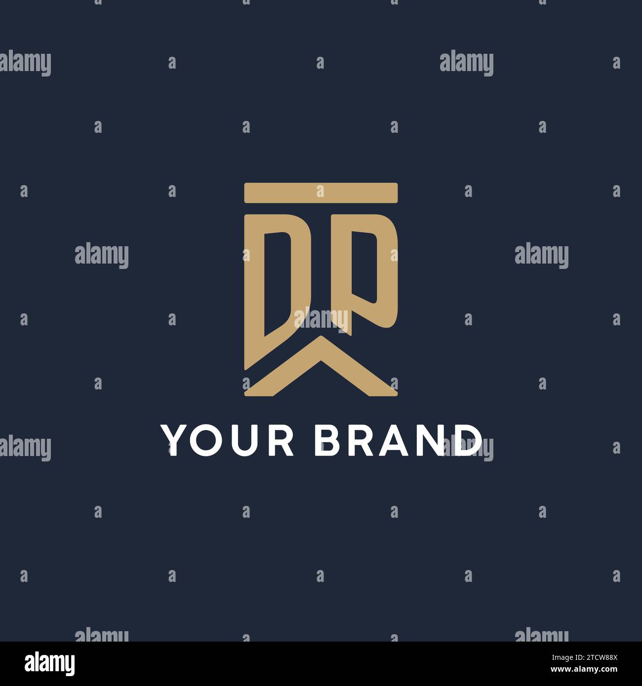DP initial monogram logo design in a rectangular style with curved side ...