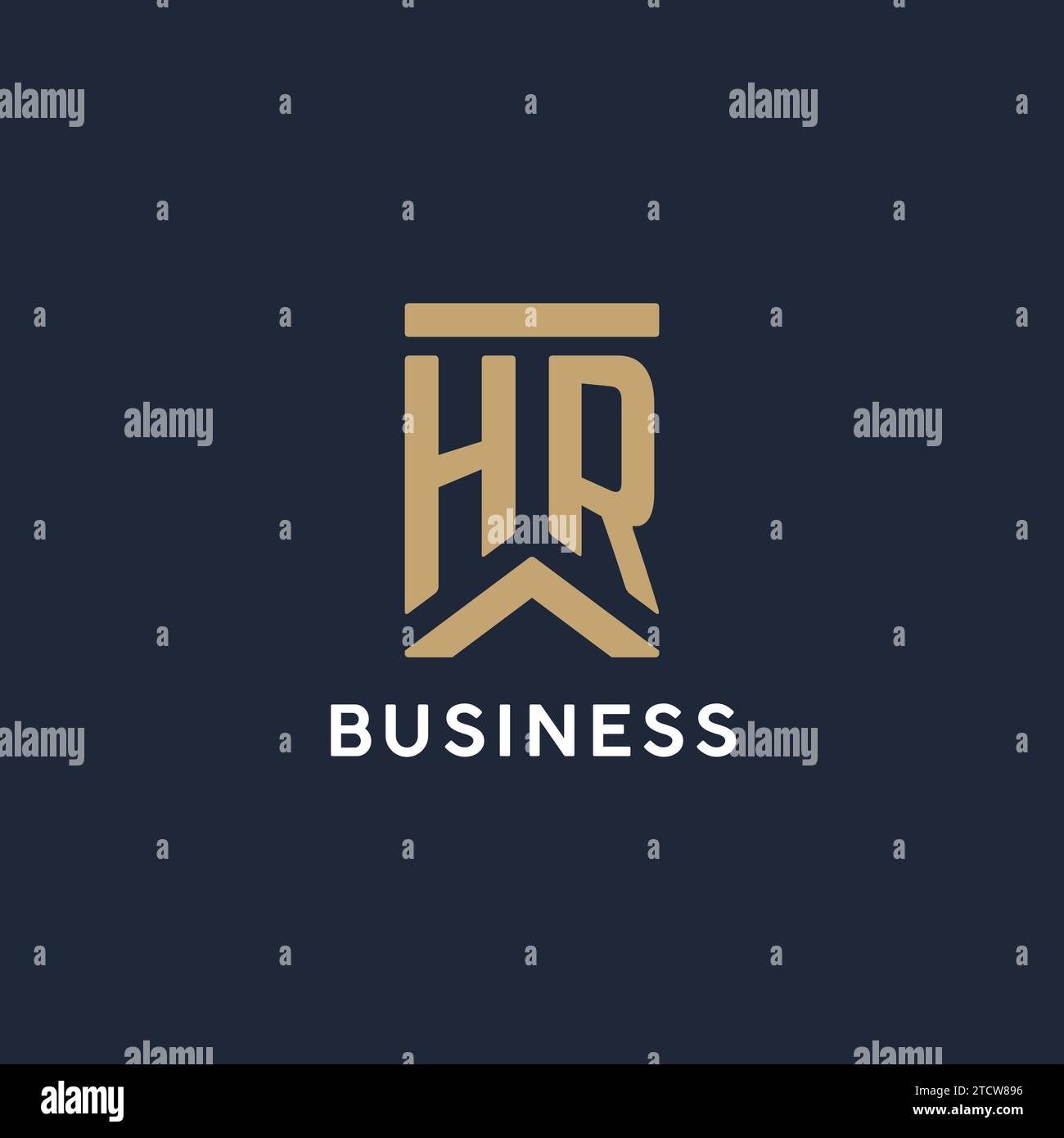 HR initial monogram logo design in a rectangular style with curved side ...