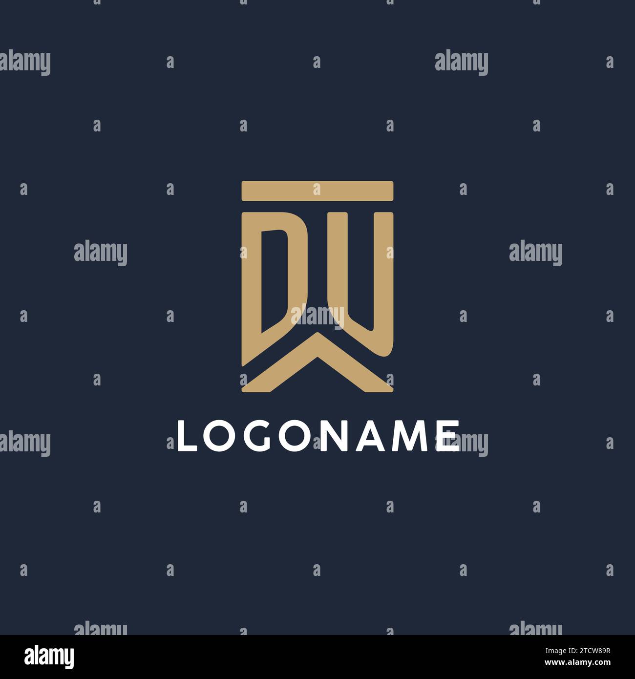 DU initial monogram logo design in a rectangular style with curved side ...