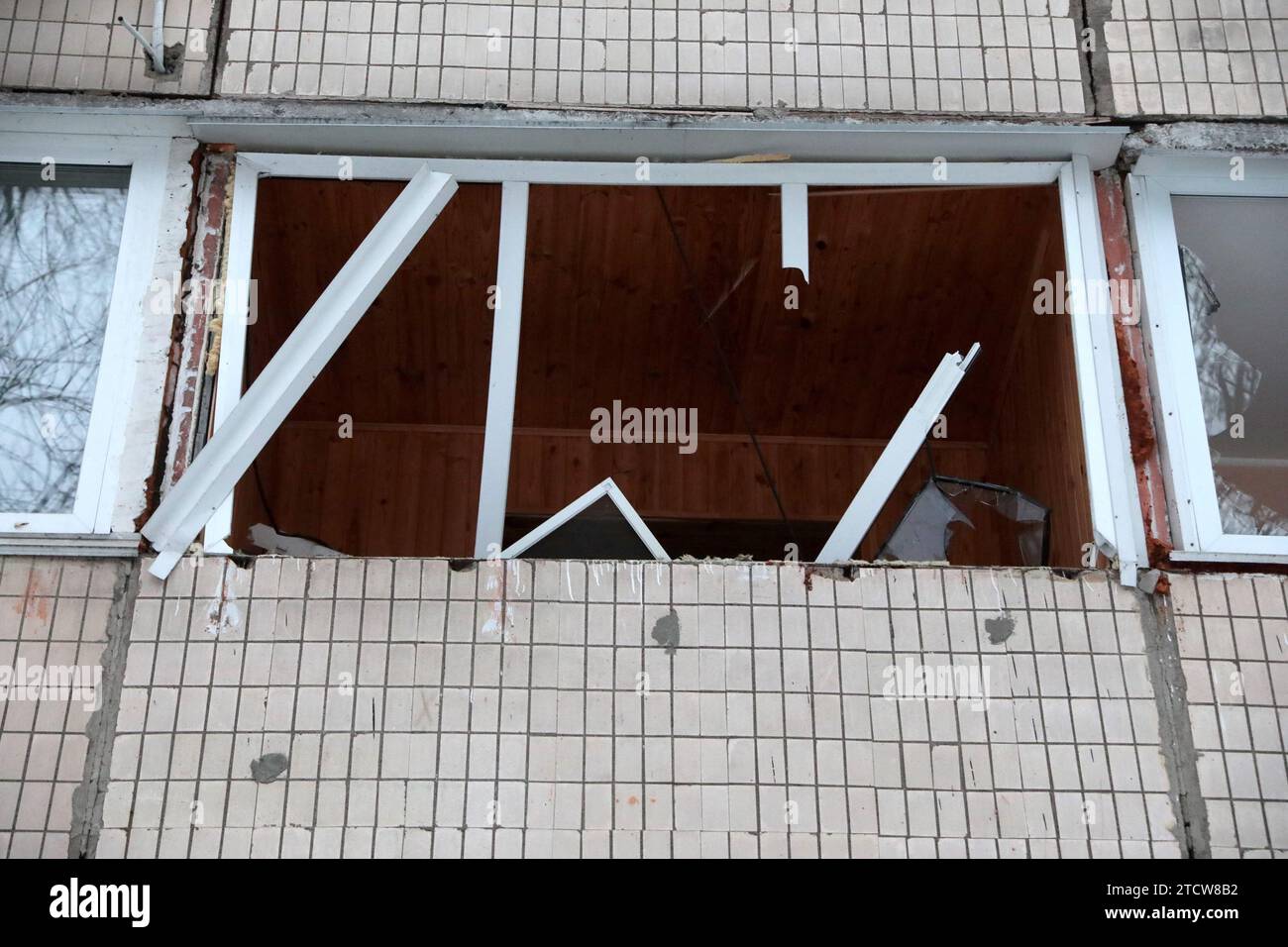 Non Exclusive: KYIV, UKRAINE - DECEMBER 13, 2023 - A window smashed out ...
