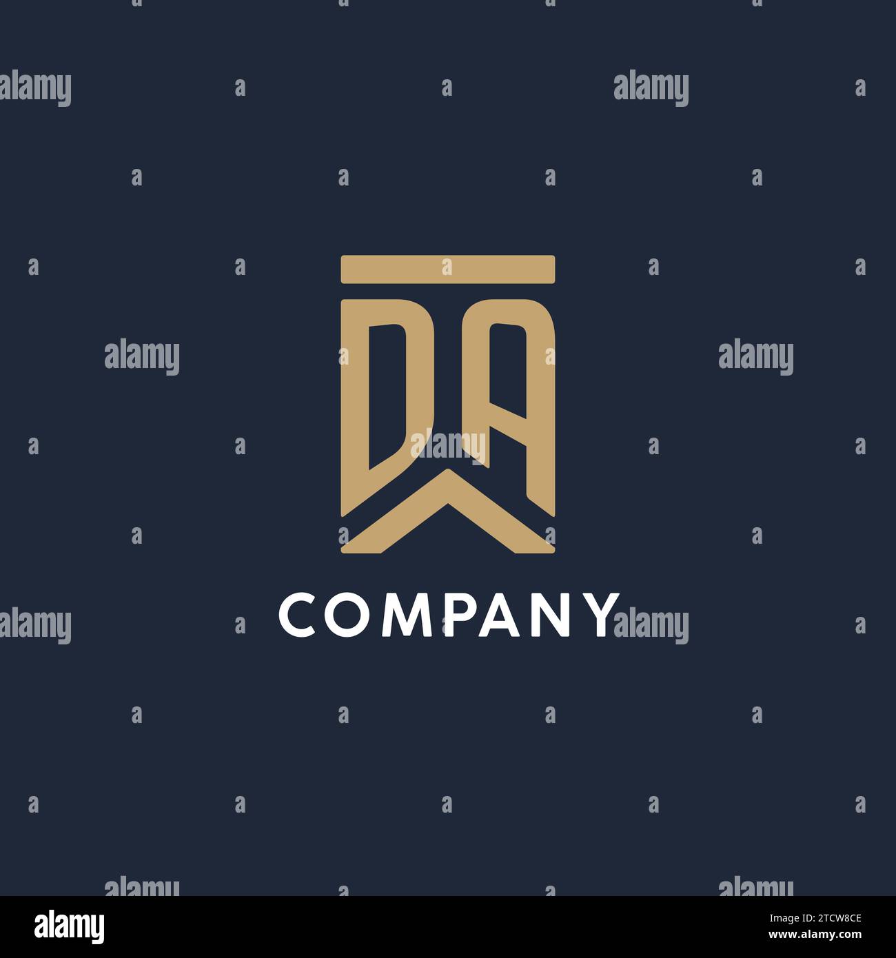DA initial monogram logo design in a rectangular style with curved side ...
