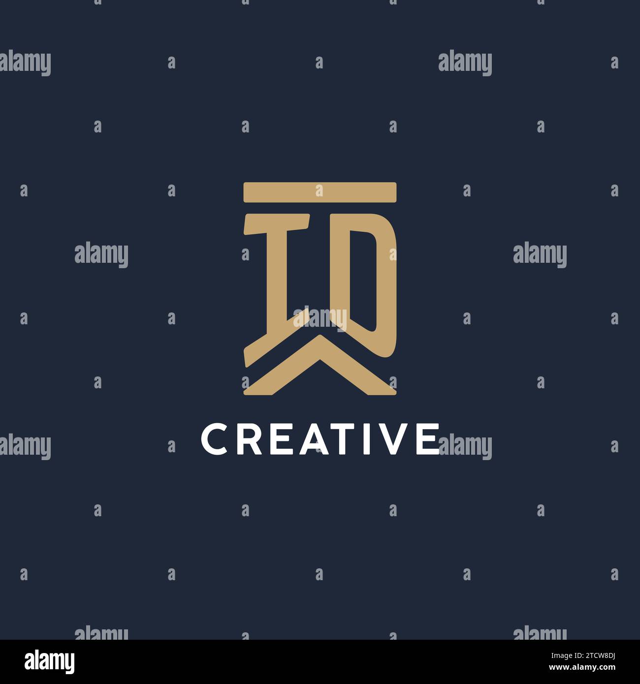 ID initial monogram logo design in a rectangular style with curved side ...