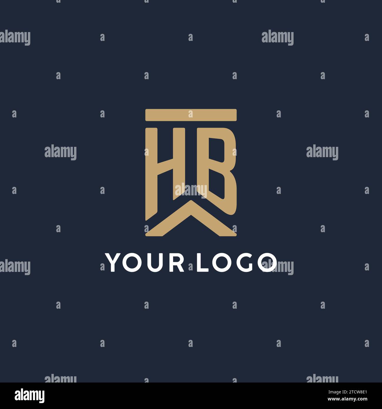 HB initial monogram logo design in a rectangular style with curved side ...