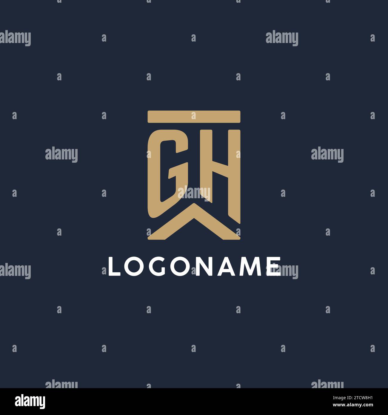 GH initial monogram logo design in a rectangular style with curved side ...