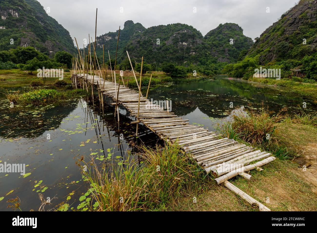 The Landscape with bamboo bridge at Tam Coc in Vietnam Stock Photo - Alamy