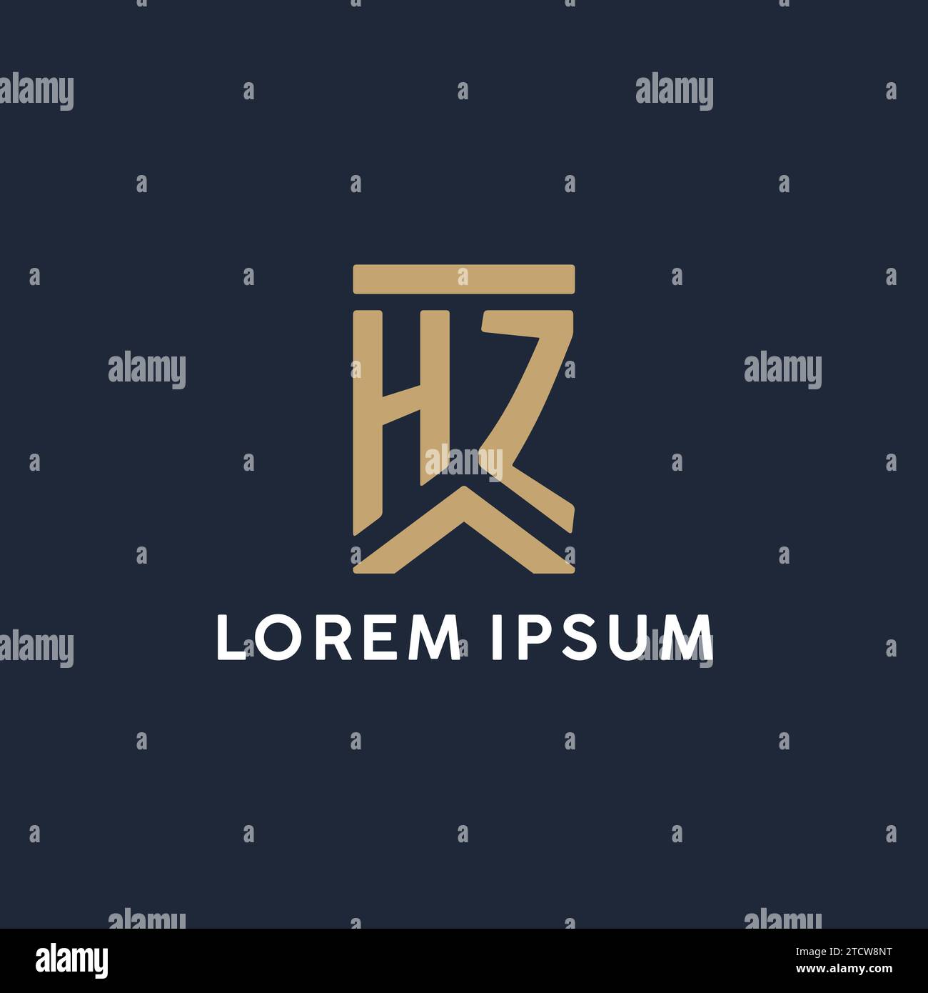 HZ initial monogram logo design in a rectangular style with curved side ...