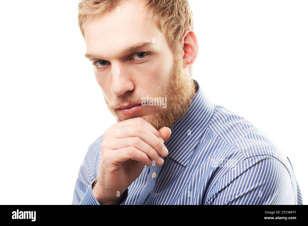 Thinking, white background and portrait of business man with ideas ...
