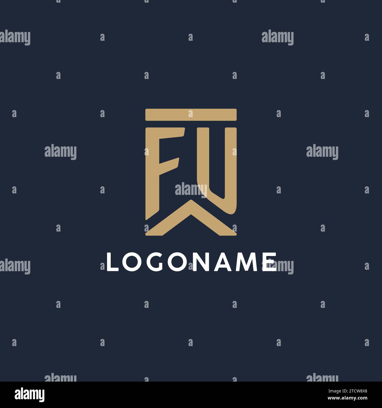 FU initial monogram logo design in a rectangular style with curved side ...