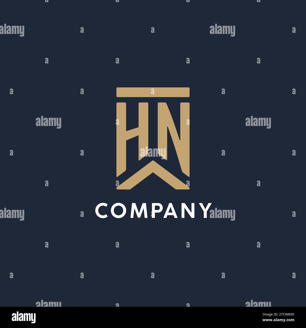 HN initial monogram logo design in a rectangular style with curved side ...