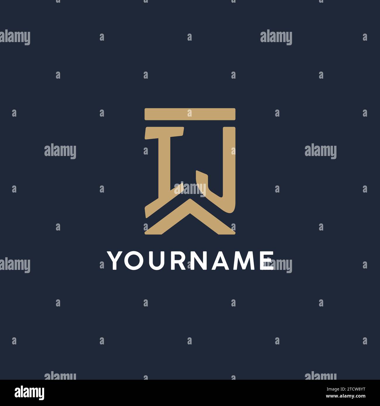 IJ initial monogram logo design in a rectangular style with curved side ...