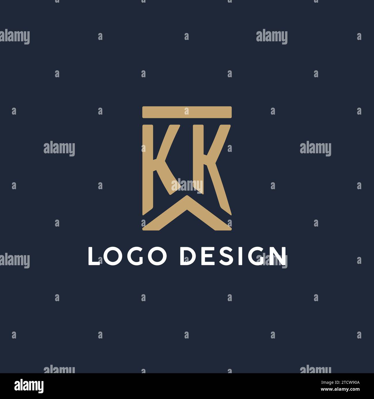 KK initial monogram logo design in a rectangular style with curved side ...